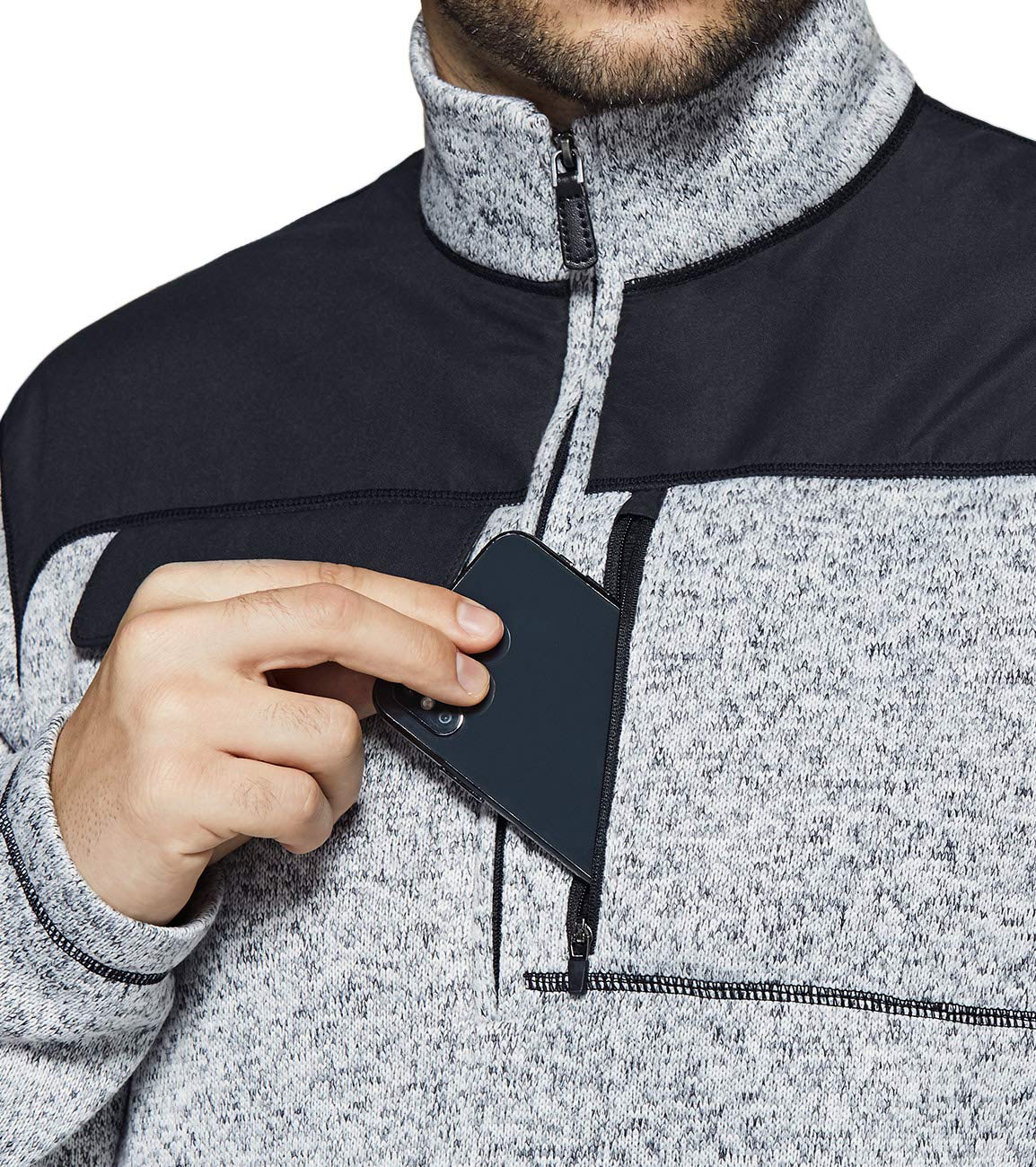 CQR Men's Thermal Fleece Half Zip Pullover, Winter Outdoor Warm Sweater, Lightweight Long Sleeve Sweatshirt, Half Zip Sweater Fleece Heather Grey, Large