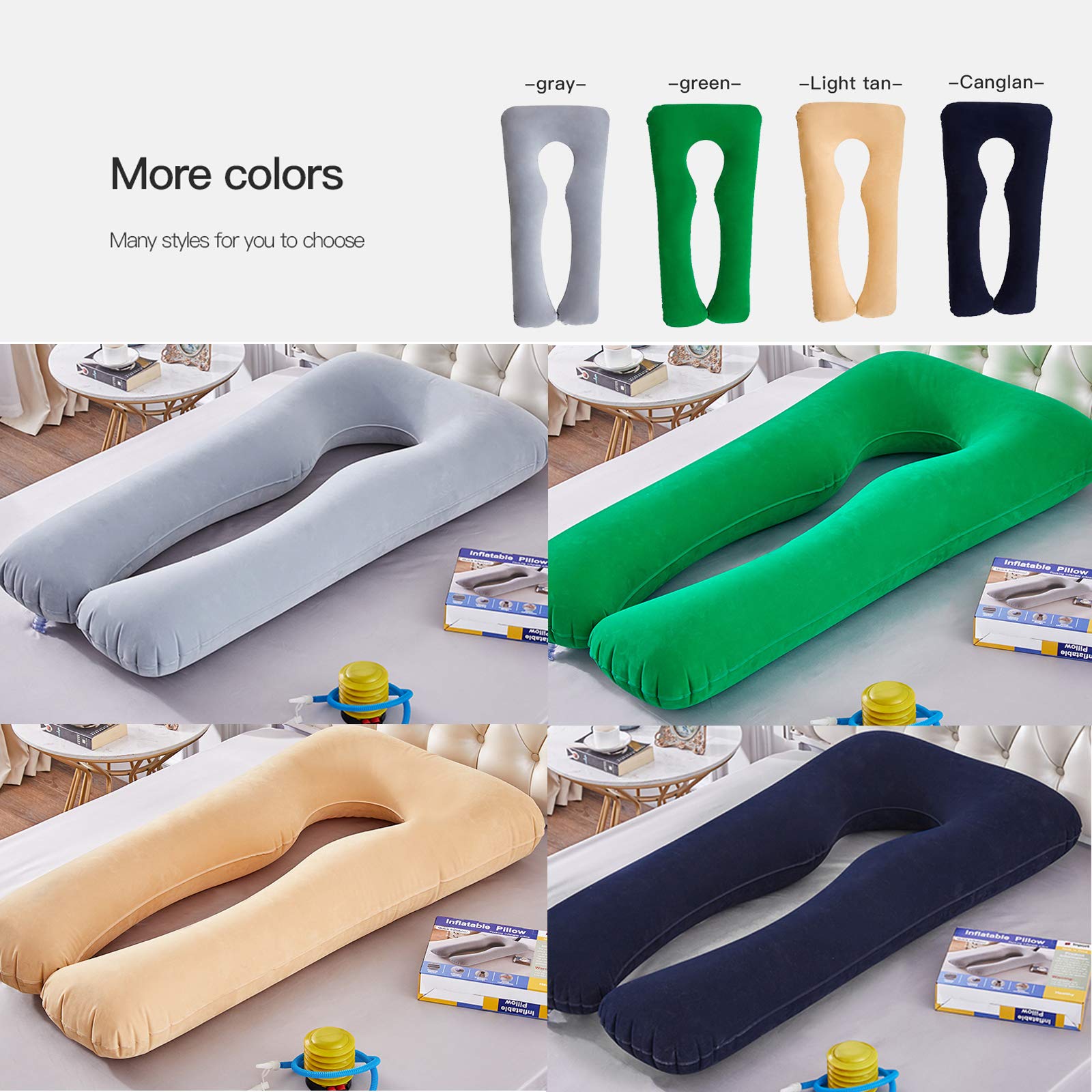 PINGJING Updated Large Inflatable Pillow Flocked Fabric Pregnancy Pillow Maternity Pillow Nursing Pillow Sleeping Pillow Body Pillow Travel Pillow Home Use & Outdoor Use 55'' US Stock (GRAY)