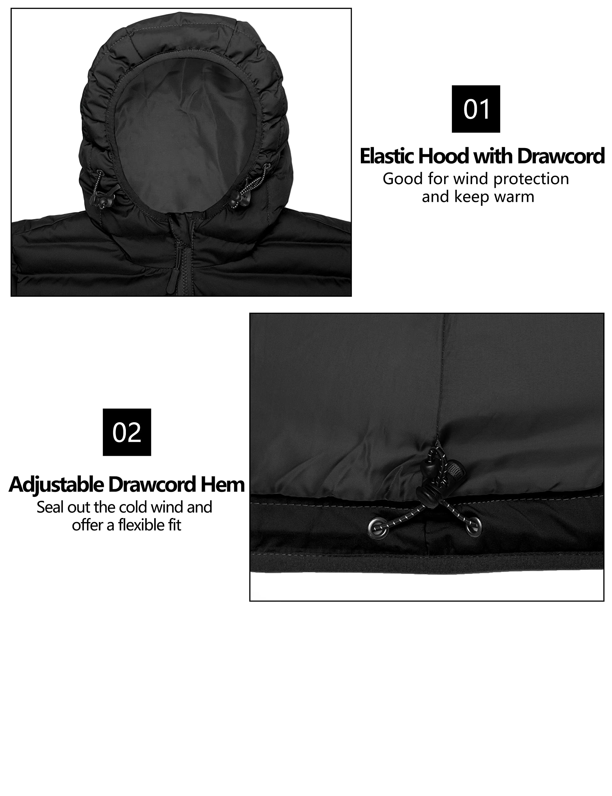 Little Donkey Andy Women's Warm Waterproof Puffer Jacket Hooded Windproof Winter Coat with Recycled Insulation Upgraded Black XS