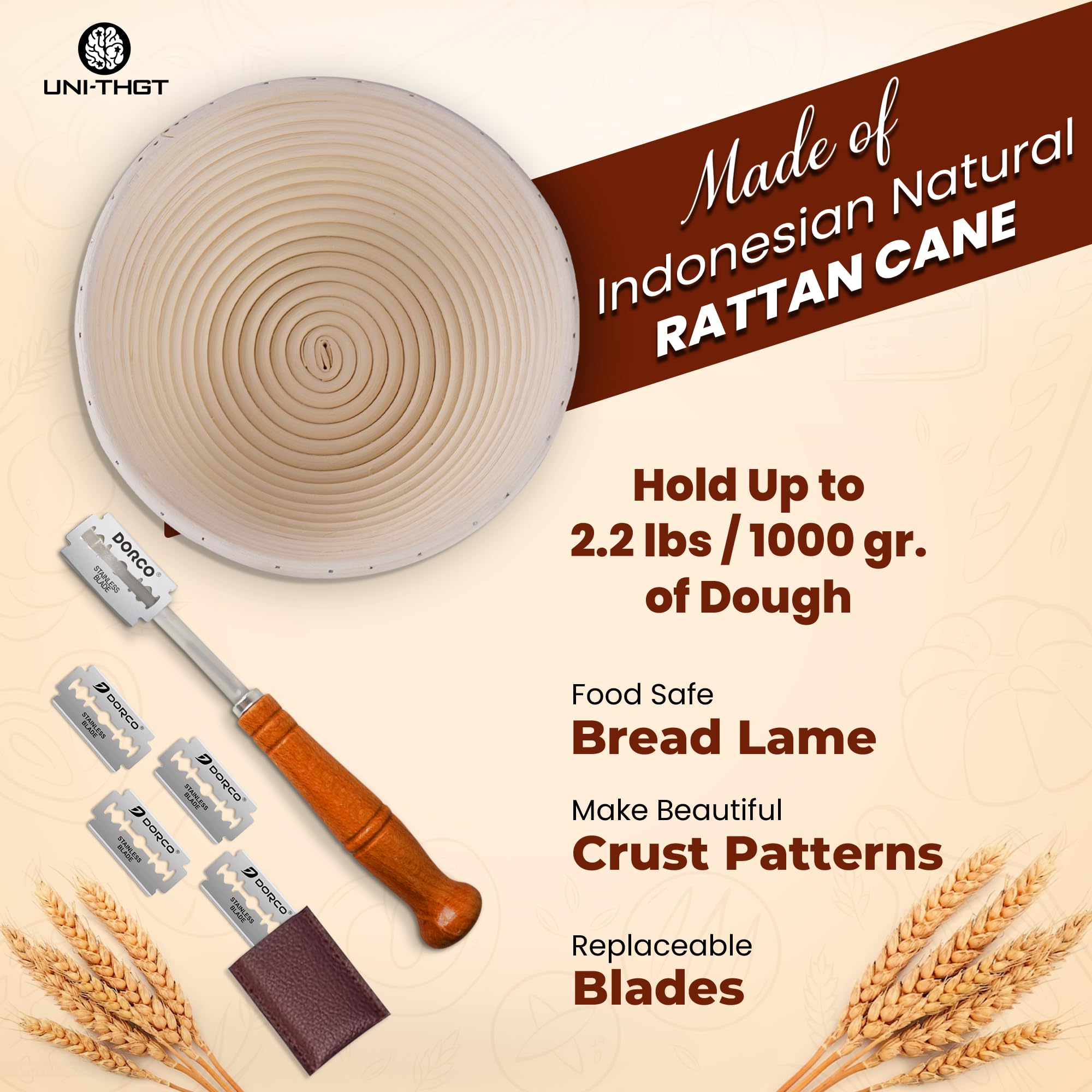 UNI-THGT Banneton Bread Proofing Basket Set - 9 & 10 Inch Sourdough Proofing Basket - Round And Oval Bread Bowls For Rising And Baking - Rattan Bread Banneton With Baking Accessories