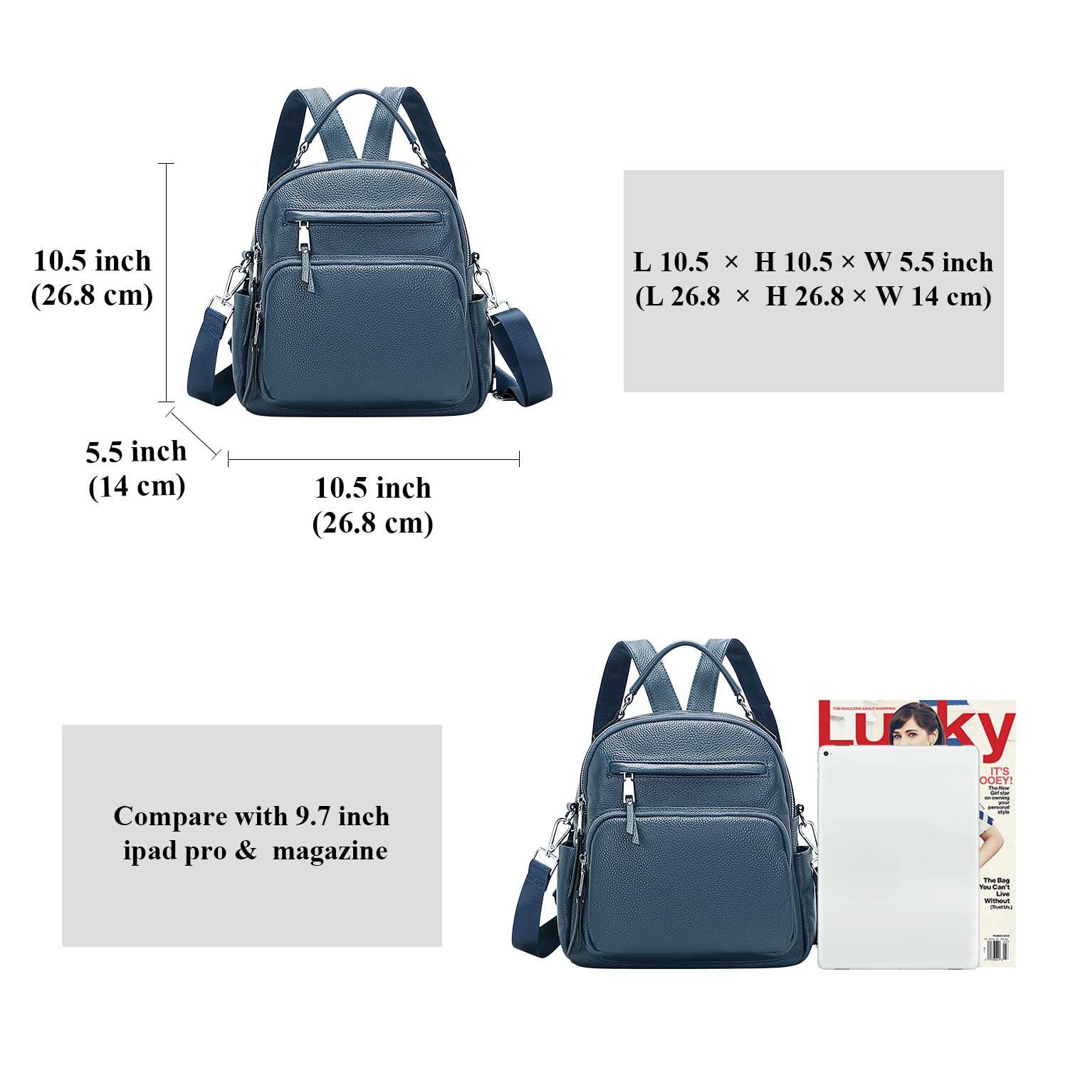 ALTOSY Genuine Leather Backpack for Women Small Convertible Backpack Purse Ladies Shoulder Bag 4 in 1 to Carry