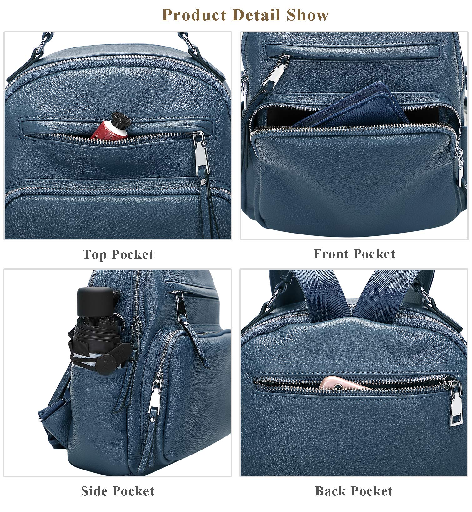 ALTOSY Genuine Leather Backpack for Women Small Convertible Backpack Purse Ladies Shoulder Bag 4 in 1 to Carry