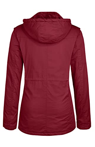 wantdo Women's Sherpa Lined Coat Vintage Warm Winter Parka Coat Overcoat Wine XL