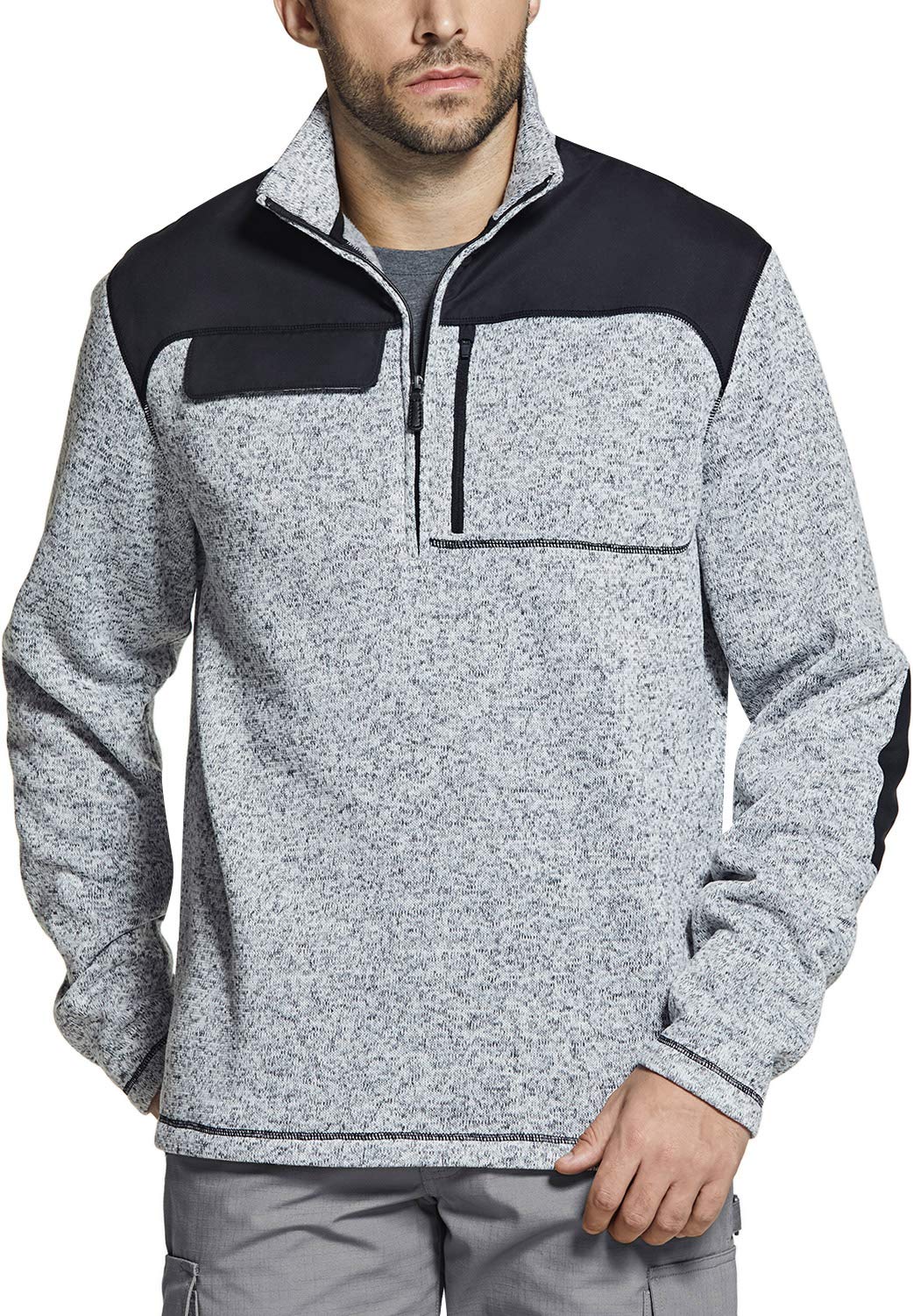 CQR Men's Thermal Fleece Half Zip Pullover, Winter Outdoor Warm Sweater, Lightweight Long Sleeve Sweatshirt, Half Zip Sweater Fleece Heather Grey, Large