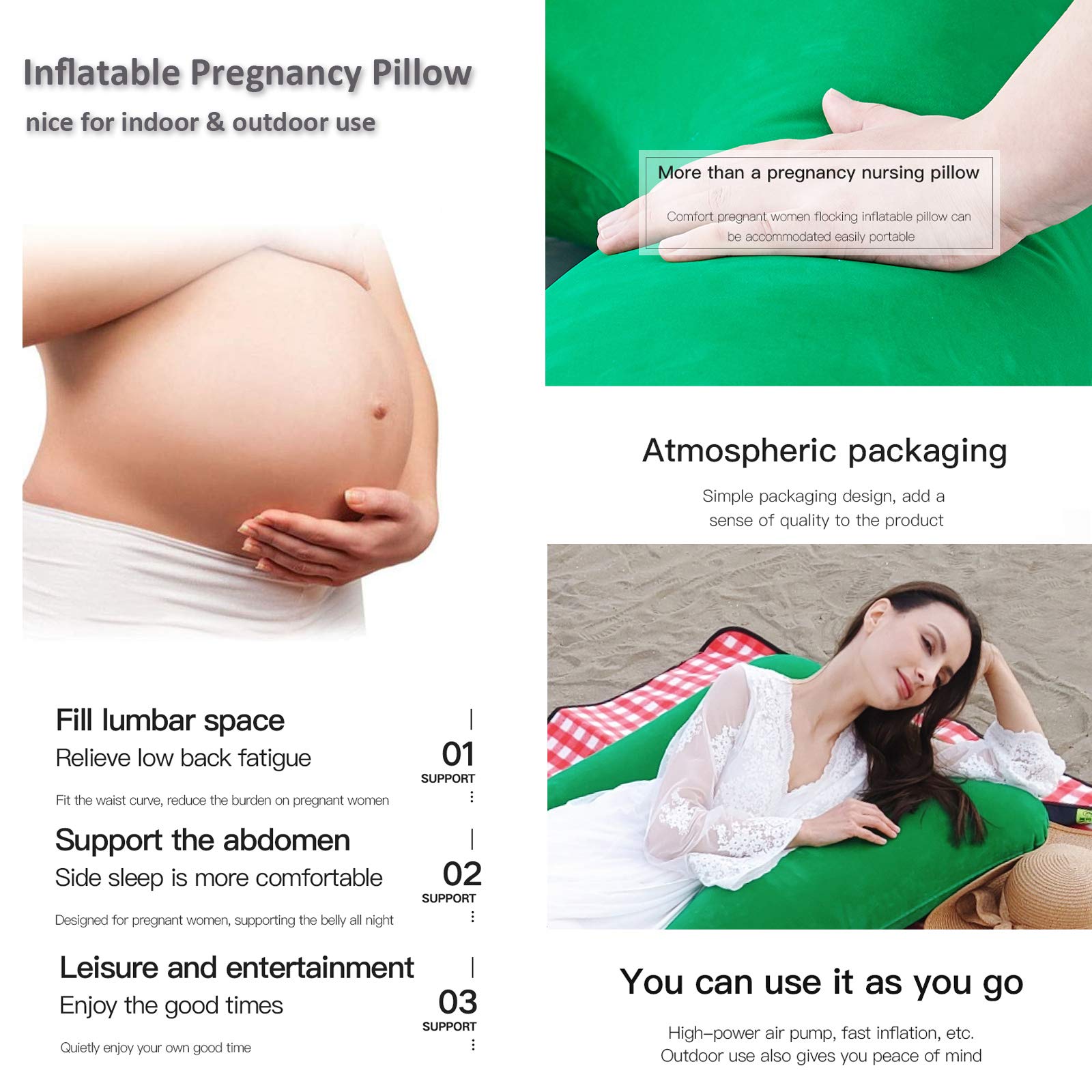PINGJING Updated Large Inflatable Pillow Flocked Fabric Pregnancy Pillow Maternity Pillow Nursing Pillow Sleeping Pillow Body Pillow Travel Pillow Home Use & Outdoor Use 55'' US Stock (GRAY)