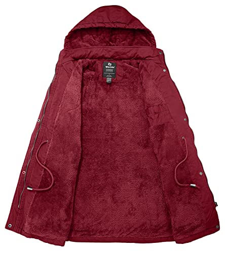 wantdo Women's Sherpa Lined Coat Vintage Warm Winter Parka Coat Overcoat Wine XL