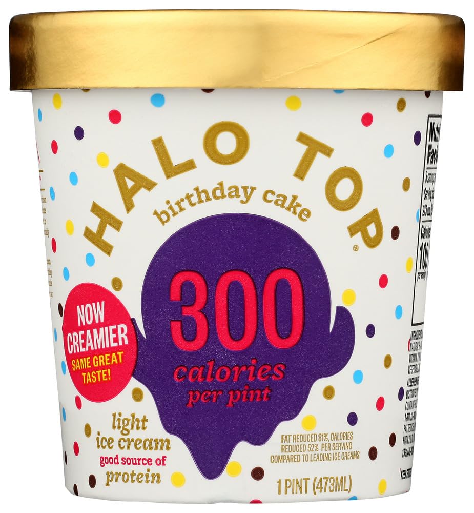 Halo Top Birthday Cake Light Ice Cream, 16 Fluid Ounce -- 8 per case.