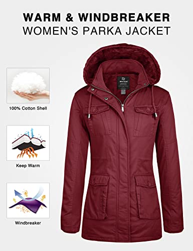 wantdo Women's Sherpa Lined Coat Vintage Warm Winter Parka Coat Overcoat Wine XL