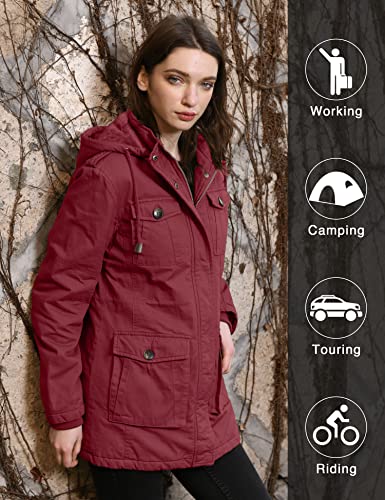 wantdo Women's Sherpa Lined Coat Vintage Warm Winter Parka Coat Overcoat Wine XL