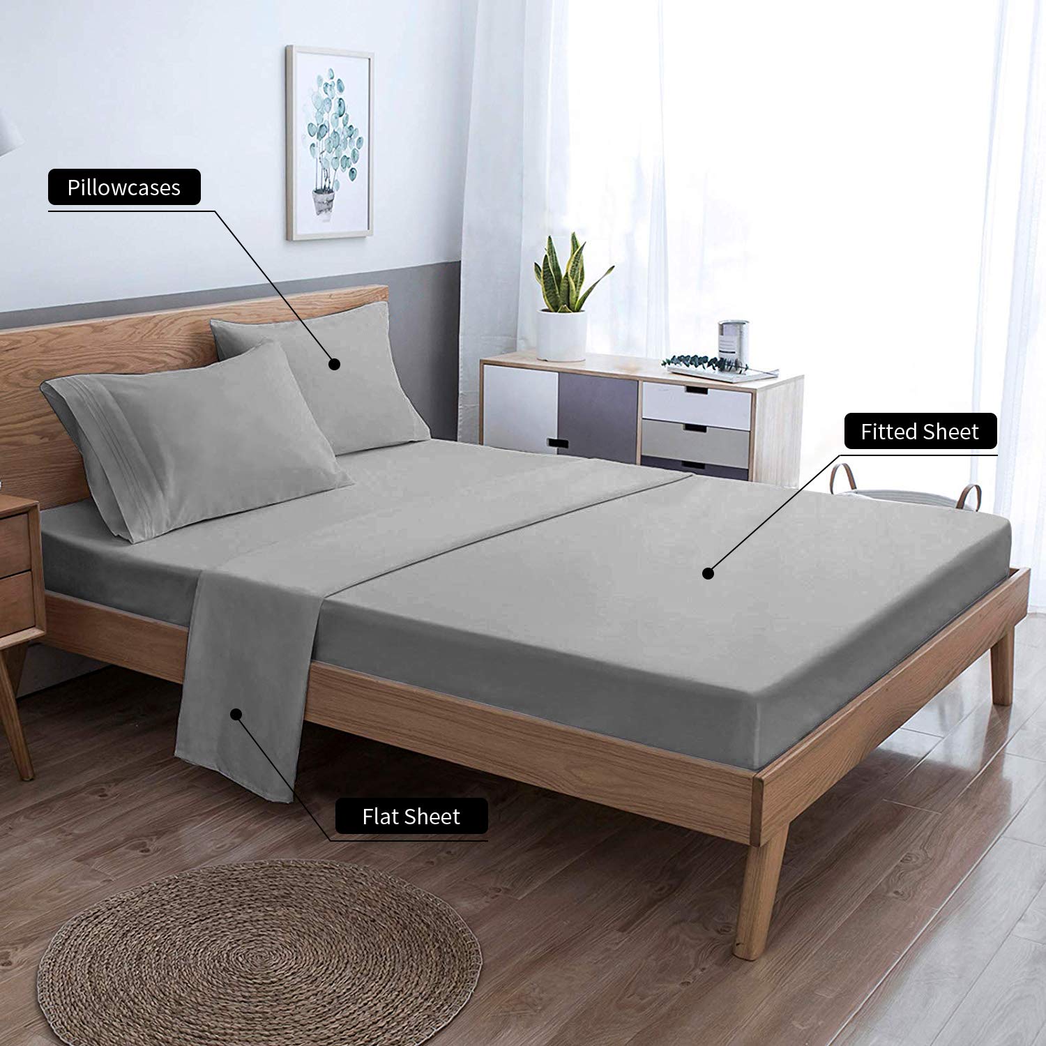 EaseHome Grey Full Size Sheets -Deep Pocket to 18 inches Mattress 4 Piece - Premium Bedding Sheets & Pillowcases Collection-Extra Soft
