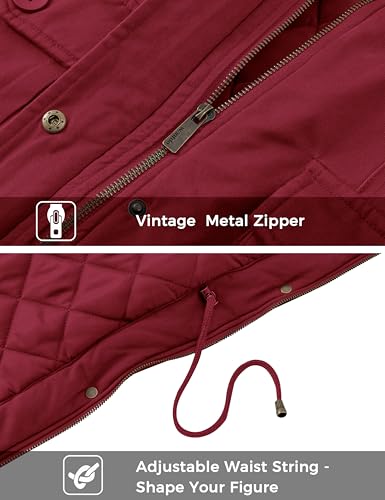 wantdo Women's Sherpa Lined Coat Vintage Warm Winter Parka Coat Overcoat Wine XL