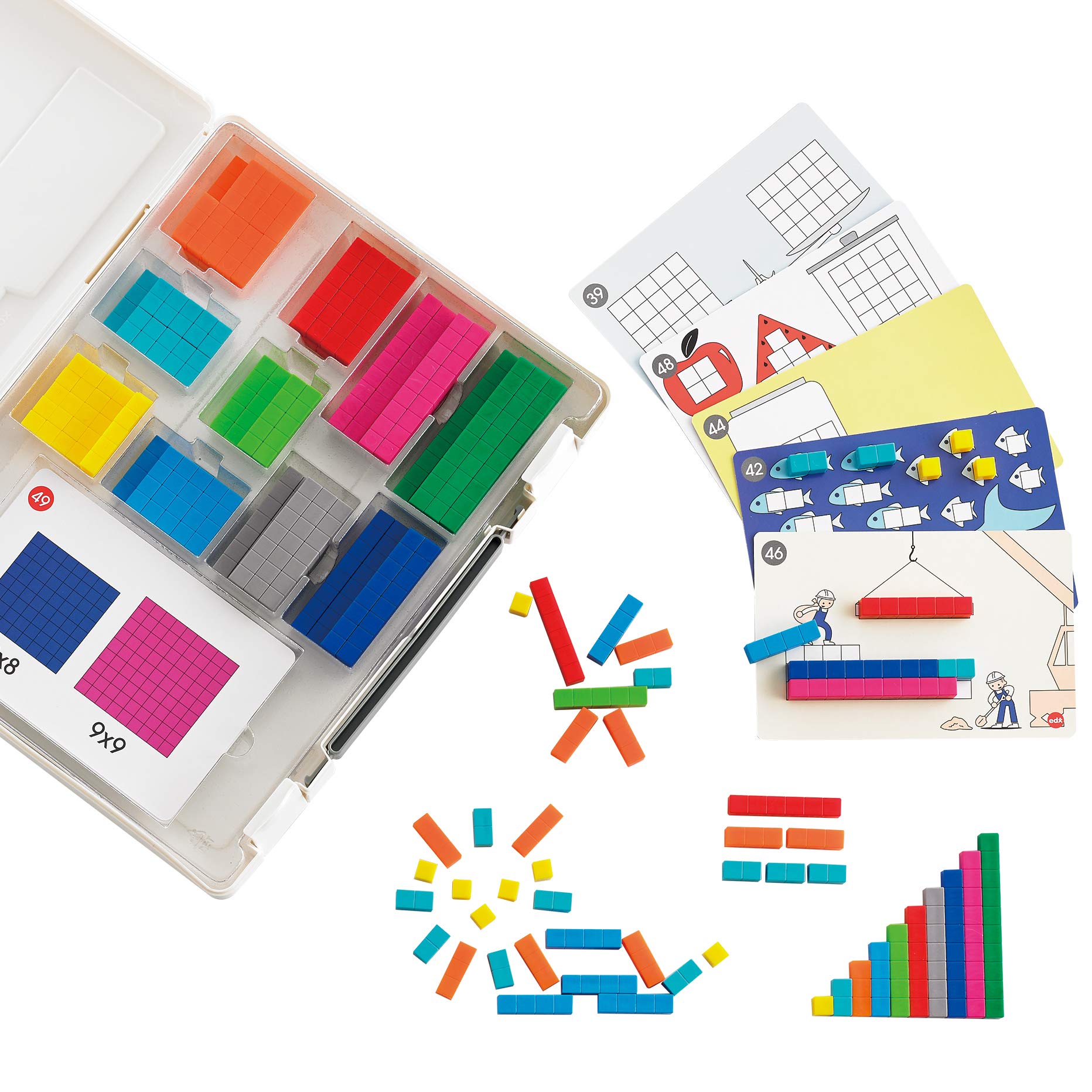 edxeducation Number Rods to Go - Hands-on Math Manipulative for Kids - Includes 231 Number Rods - 50 Double-Sided Activity Cards and Activity Book