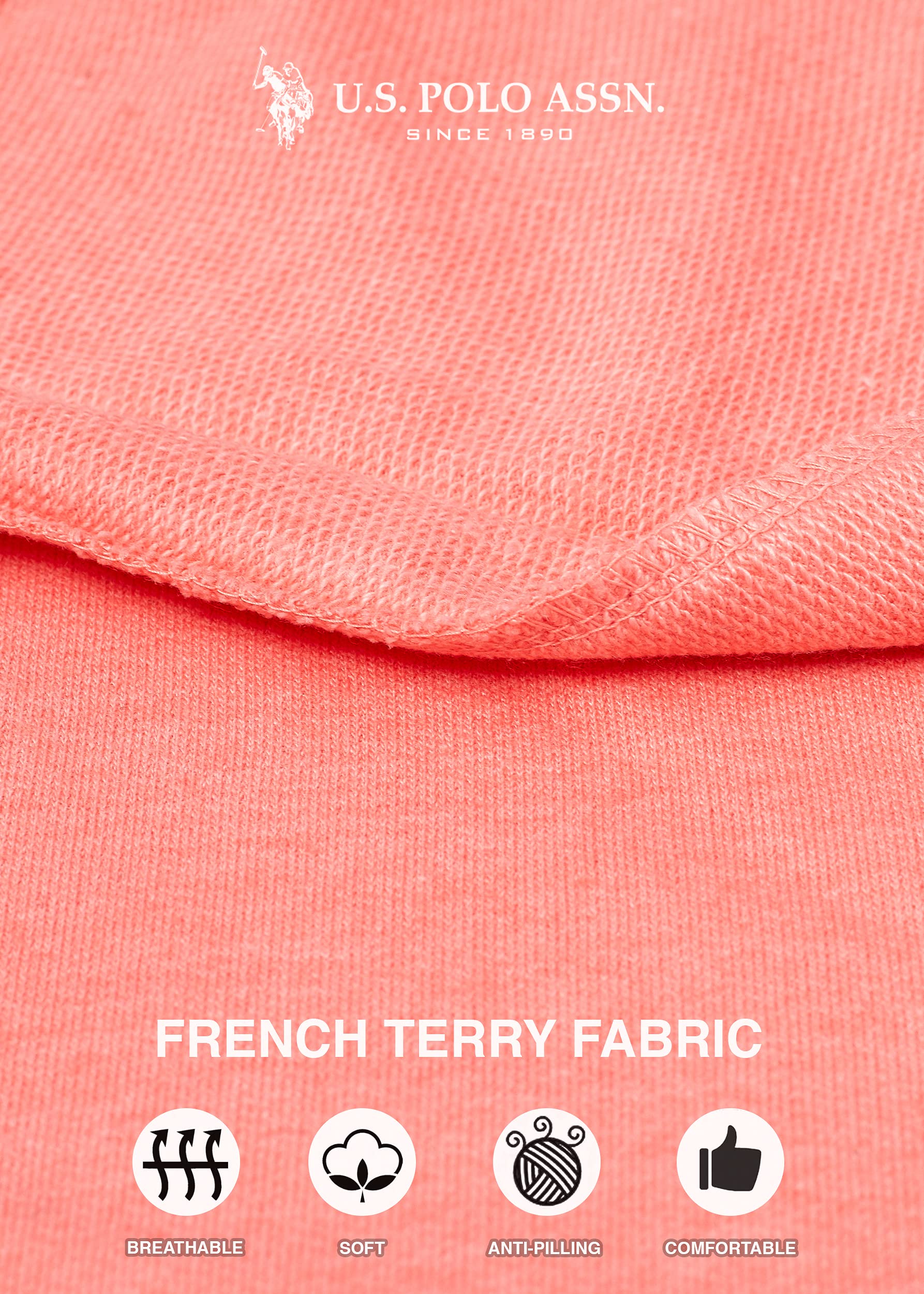U.S. Polo Assn. Essentials Pink Sweatpants with Pockets, Comfy French Terry Womens Joggers (Coral Heather, Small)