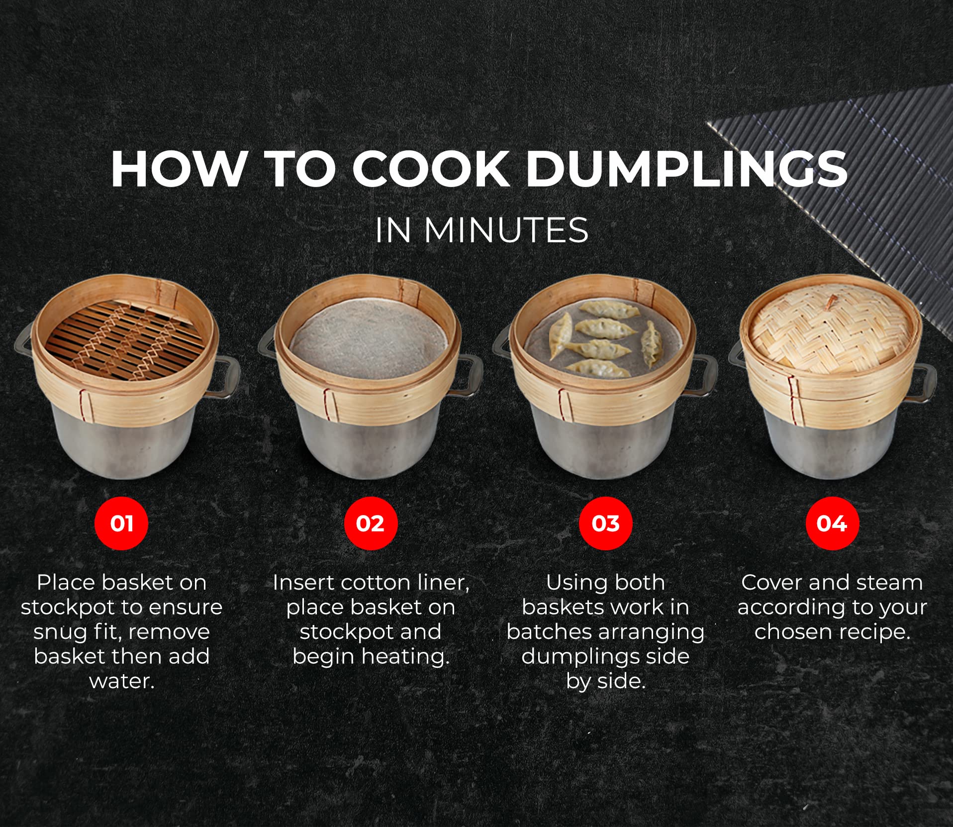 Annie’s Kitchen Complete Set Handmade Bamboo Steamer Baskets, Lid Dumpling Maker with Spoon, 4 Reusable Cotton Liners, 2 sets Chopsticks- For Rice, Vegetables, Fish, Meat, Desserts(10 Inch 2 Tiers)