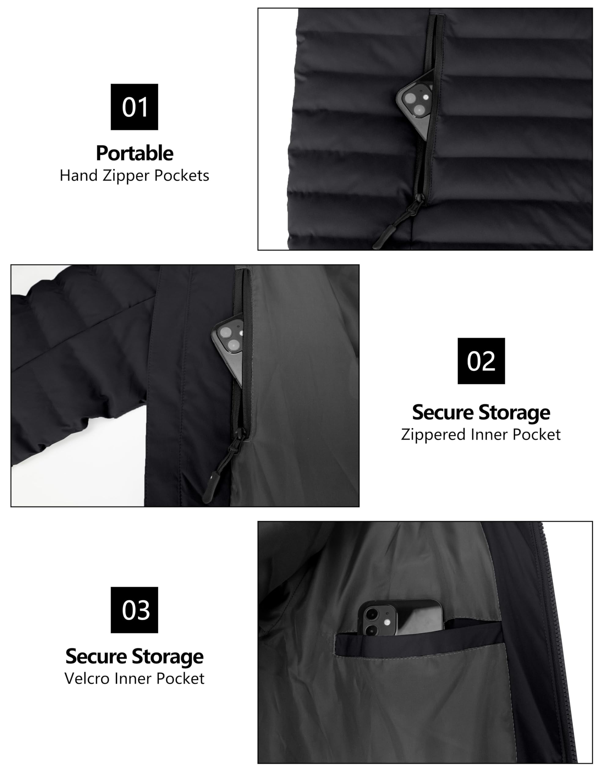 Little Donkey Andy Men's Warm Waterproof Puffer Jacket Hooded Windproof Winter Coat with Recycled Insulation Black L