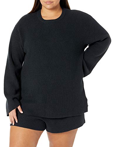 The Drop Women's Alice Crewneck Back Slit Ribbed Pullover Sweater, Black, M