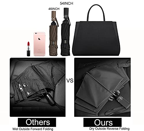 LANBRELLA Umbrella Inverted Travel Umbrella Windproof Compact Folding - Brown