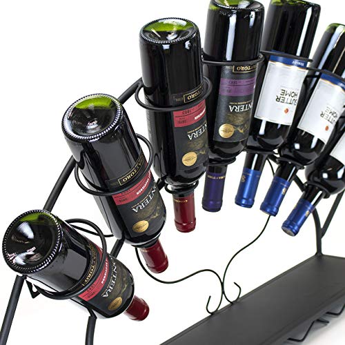 SorbusĀ® Wine Bottle Stemware Glass Rack Wall Mounted - Bordeaux Chateau Style - Holds 7 Bottles of Your Favorite Wine - Elegant Storage for Kitchen, Dining Room, Bar, or Wine Cellar (Black)