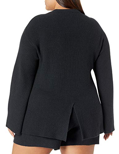 The Drop Women's Alice Crewneck Back Slit Ribbed Pullover Sweater, Black, M