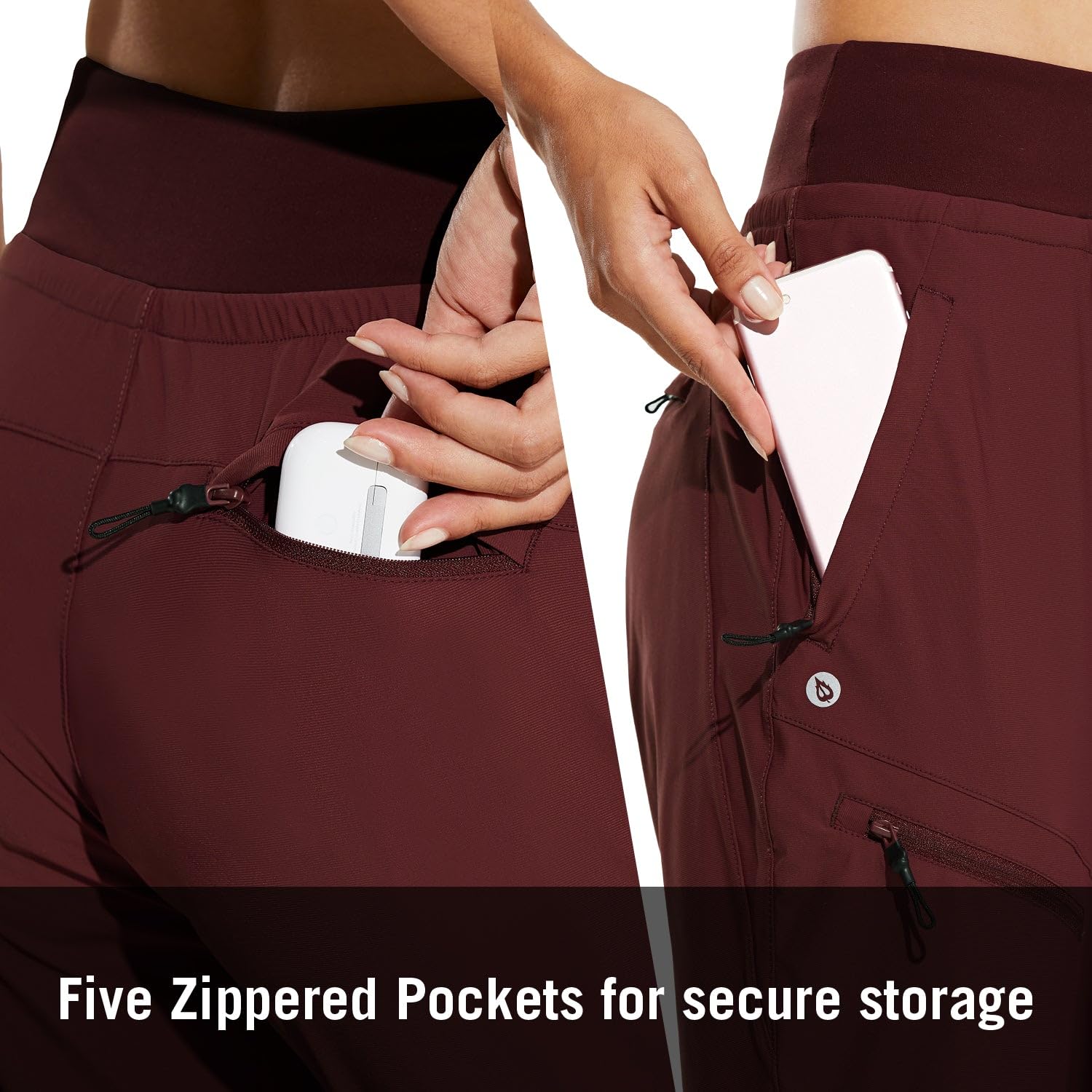baleaf Women's Joggers Lightweight Hiking Pants High Waist 5 Zipper Pockets Quick Dry Travel Athletic UPF50+ Red XXL