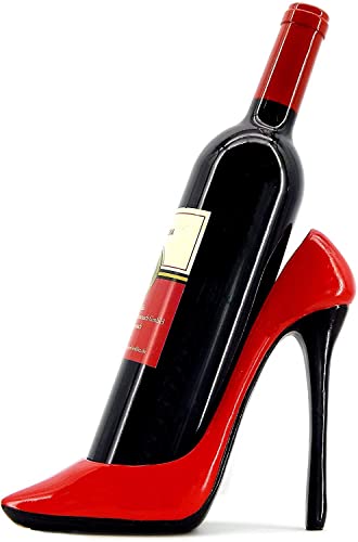 Bellaa 21381 Wine Bottle Holder Shoe Red Black High Heel Shaped Stiletto 8 Inch Tall