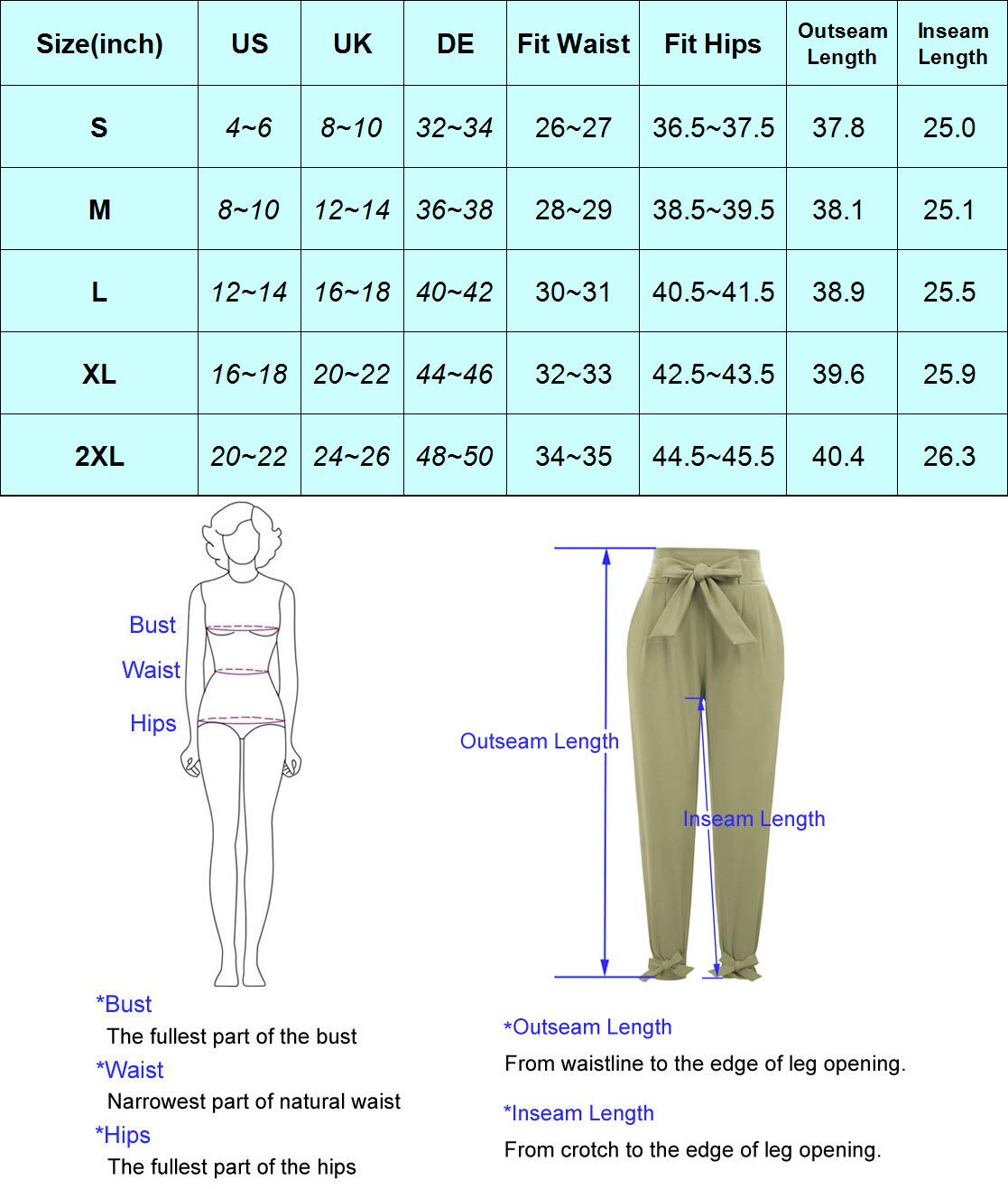 GRACE KARIN Women's Casual High Waist Belt Decorated Pencil Capri Pants with Bow-Knot Denim Blue