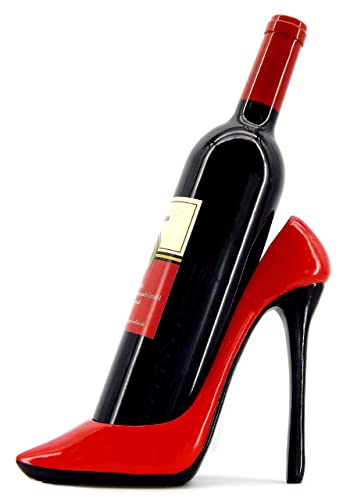 Bellaa 21381 Wine Bottle Holder Shoe Red Black High Heel Shaped Stiletto 8 Inch Tall