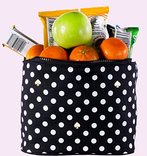 Kate Spade New York Black Insulated Lunch Tote, Small Lunch Cooler, Thermal Bag with Double Zipper Close and Carrying Handle, Polka Dots