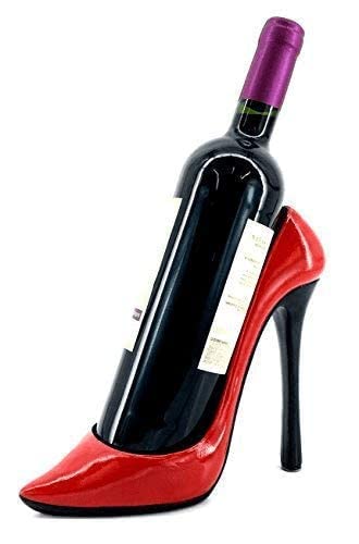 Bellaa 21381 Wine Bottle Holder Shoe Red Black High Heel Shaped Stiletto 8 Inch Tall
