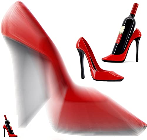 Bellaa 21381 Wine Bottle Holder Shoe Red Black High Heel Shaped Stiletto 8 Inch Tall