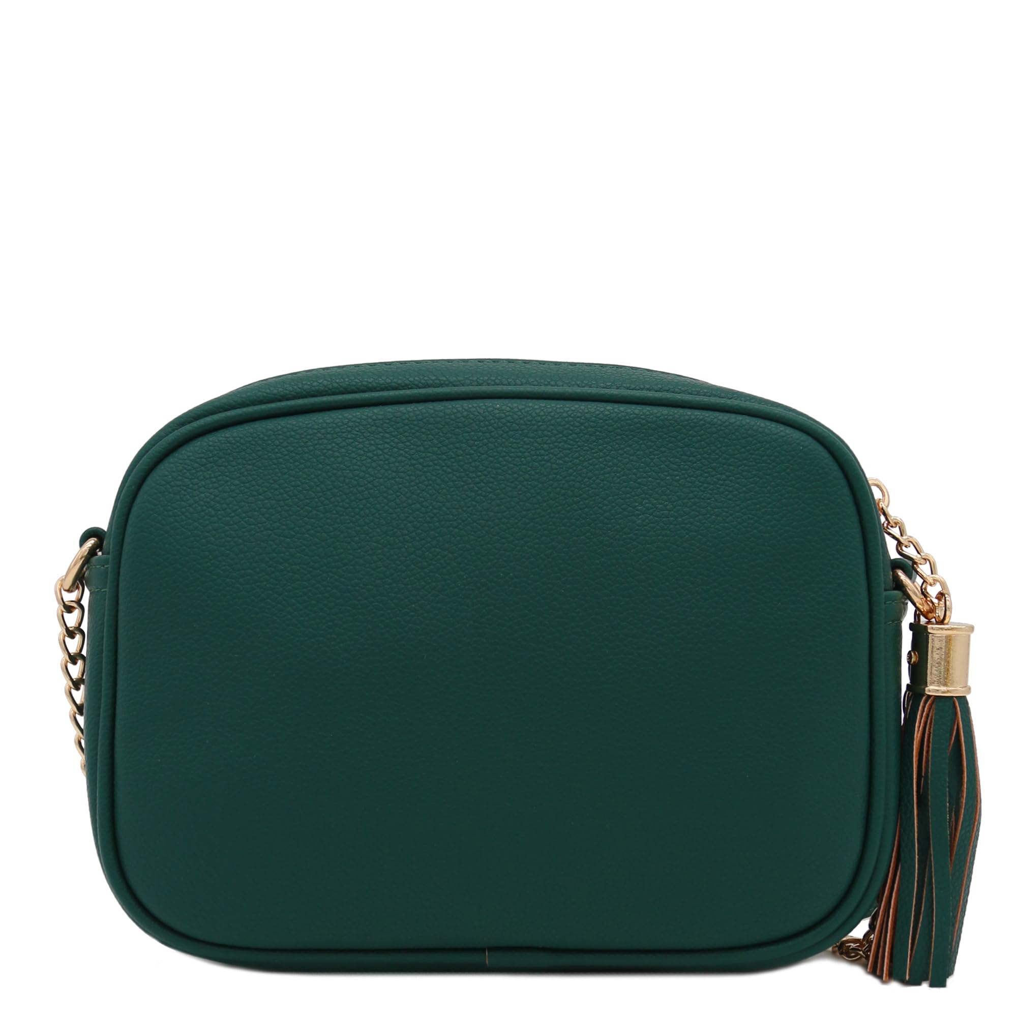FashionPuzzle Chevron Quilted Crossbody Camera Bag with Chain Strap and Tassel (Dark Teal) One Size