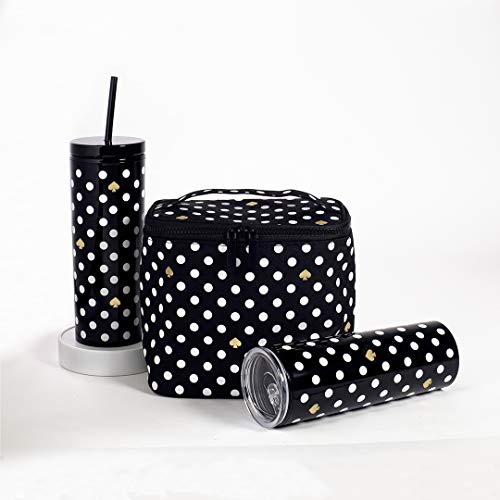 Kate Spade New York Black Insulated Lunch Tote, Small Lunch Cooler, Thermal Bag with Double Zipper Close and Carrying Handle, Polka Dots