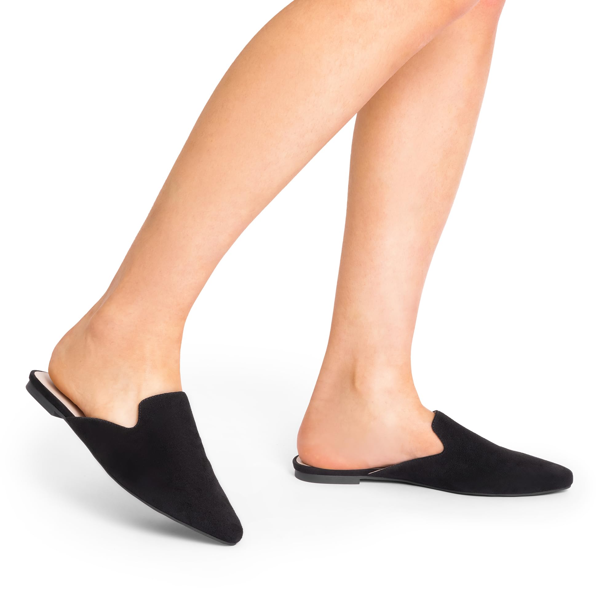 DREAM PAIRS Women's Flat Mules Pointed Toe Backless Loafer Shoes,Size 7.5,Black/Suede,DML211