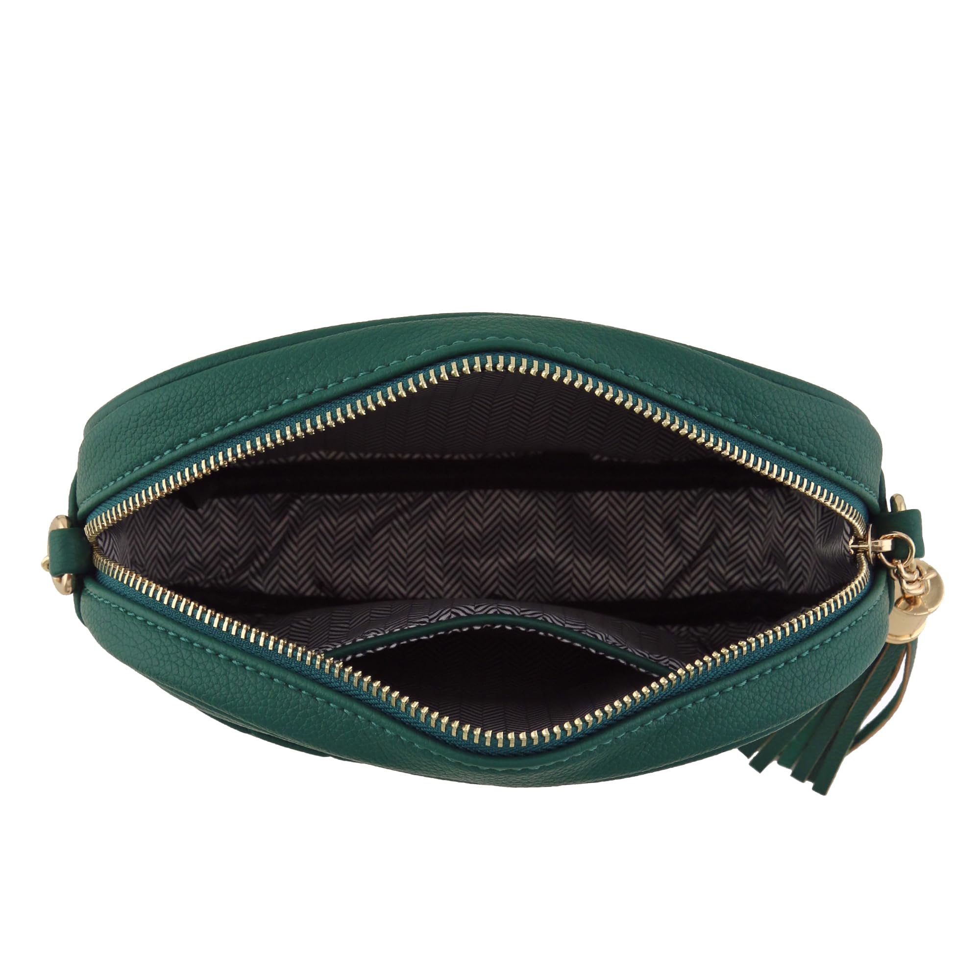 FashionPuzzle Chevron Quilted Crossbody Camera Bag with Chain Strap and Tassel (Dark Teal) One Size