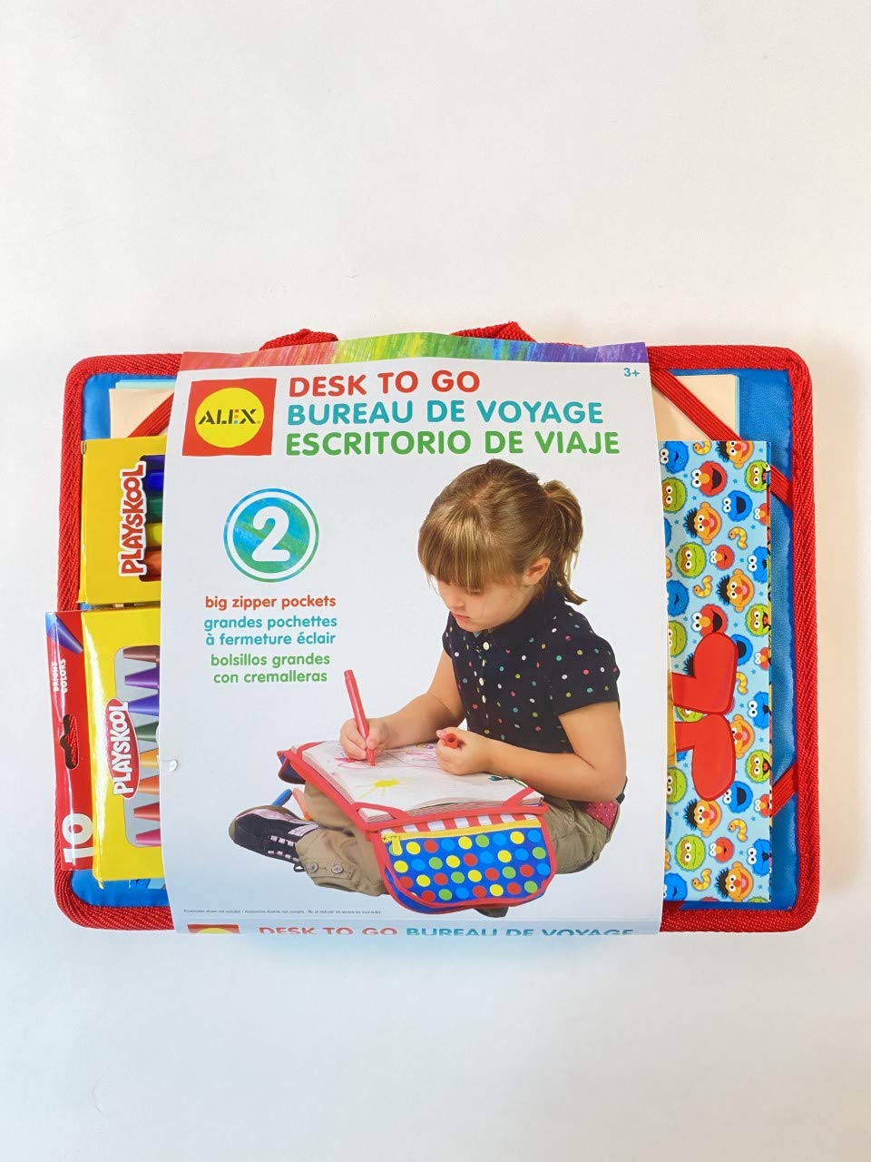 GOV Pre School Educational Portable Desk with Playskool Flash Cards, Markers, Crayons, Sesame Street Work Books and Reward Stickers