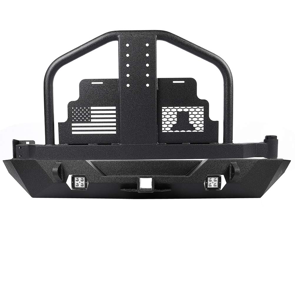 ECCPP Rear Bumper w/Tire Carrier Fit for Jeep Wrangler TJ YJ 1987-2006 (with D-ring & LED Lights) Texture Black