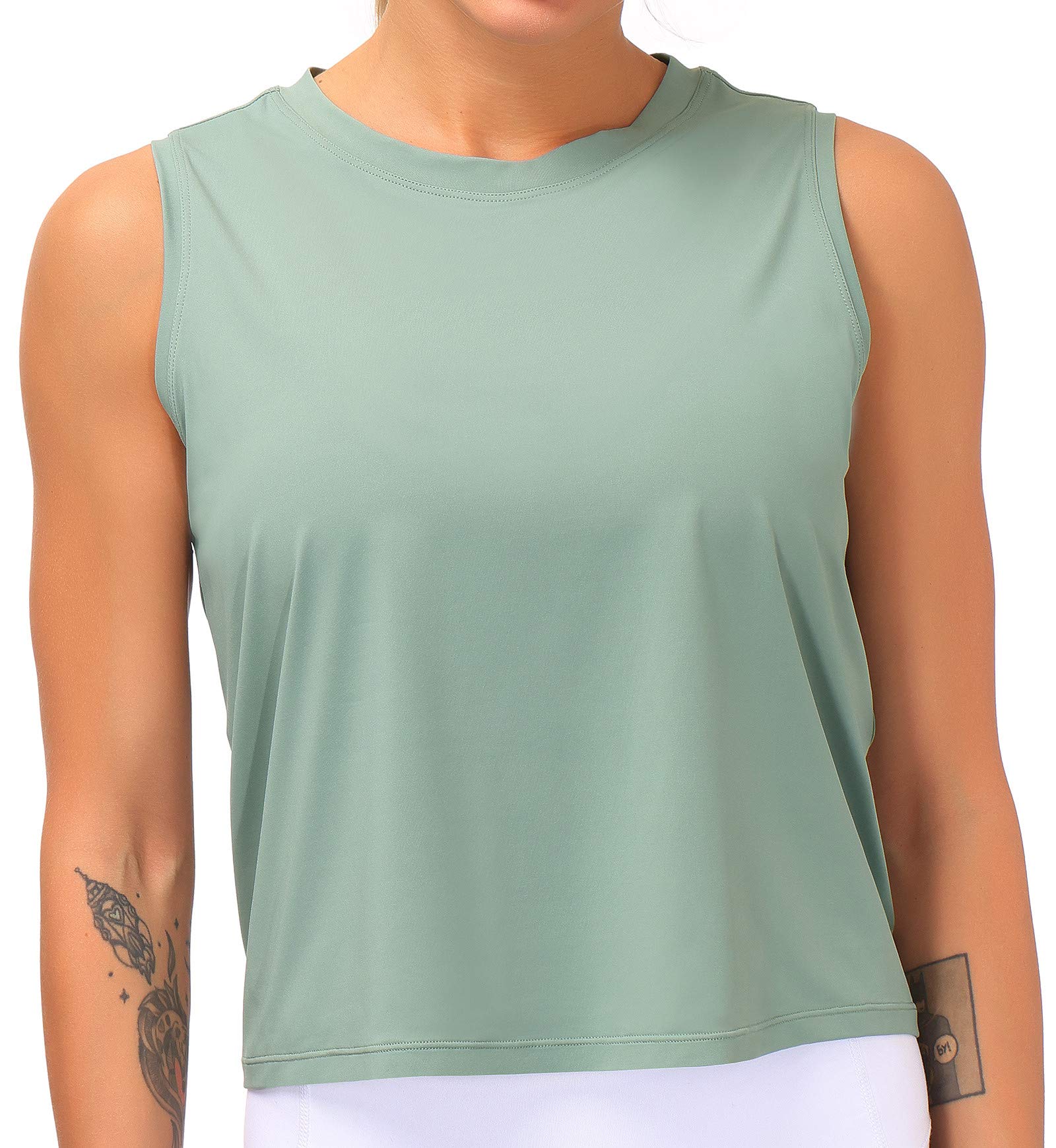 Dragon Fit Women Sleeveless Yoga Tops Workout Cool T-Shirt Running Short Tank Crop Tops (Light Green, Small)