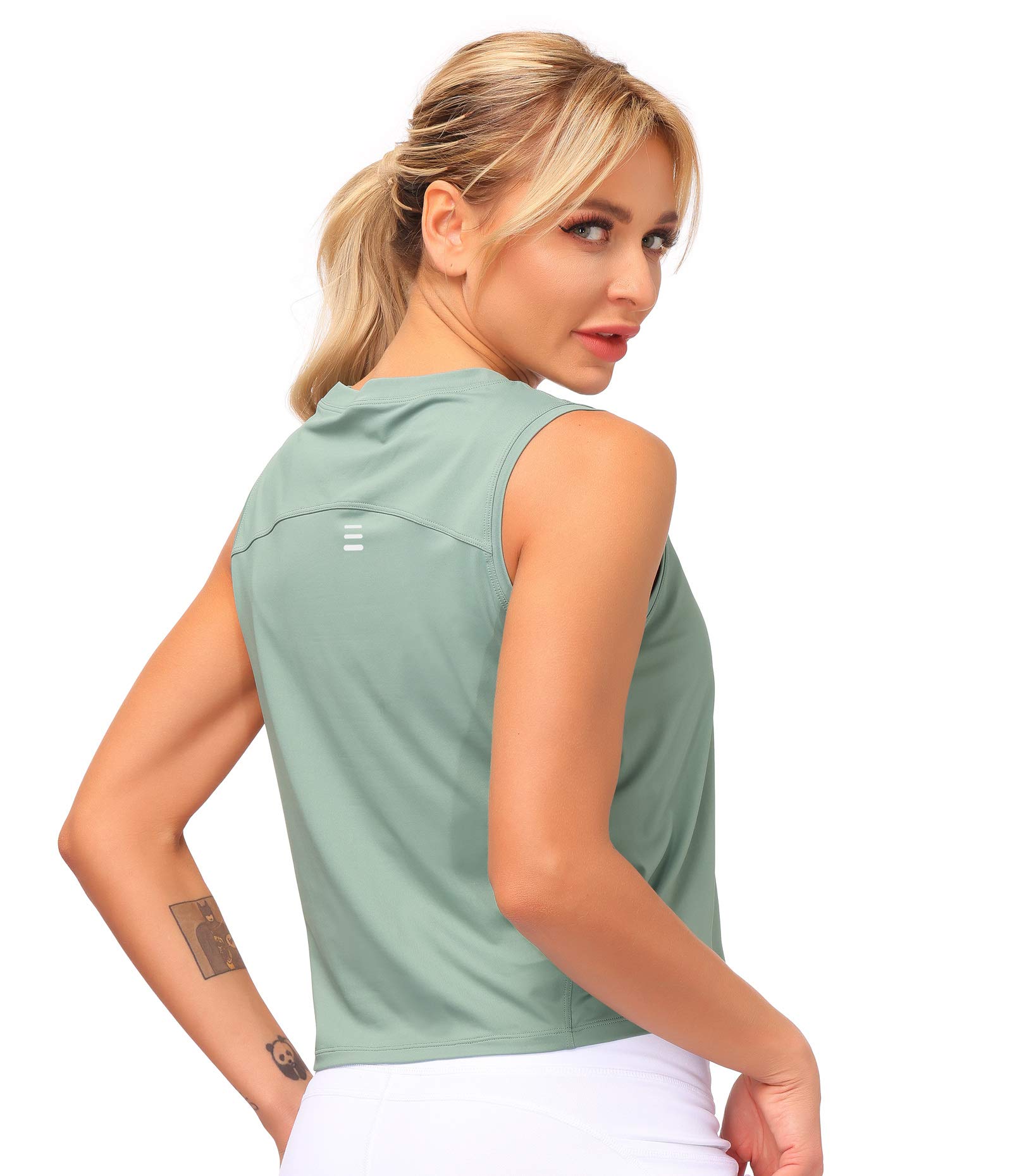 Dragon Fit Women Sleeveless Yoga Tops Workout Cool T-Shirt Running Short Tank Crop Tops (Light Green, Small)
