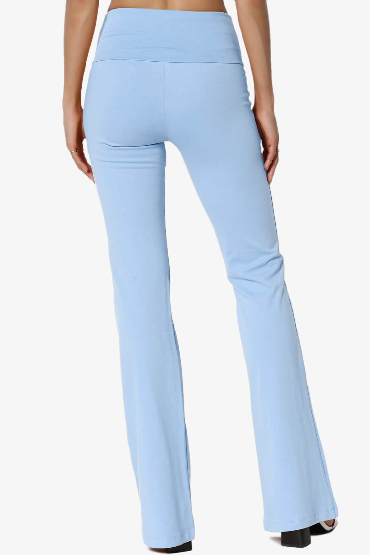 TheMogan Women's Basic Foldover Waistband Comfy Stretch Cotton Boot Cut Lounge Yoga Pants Light Blue XL