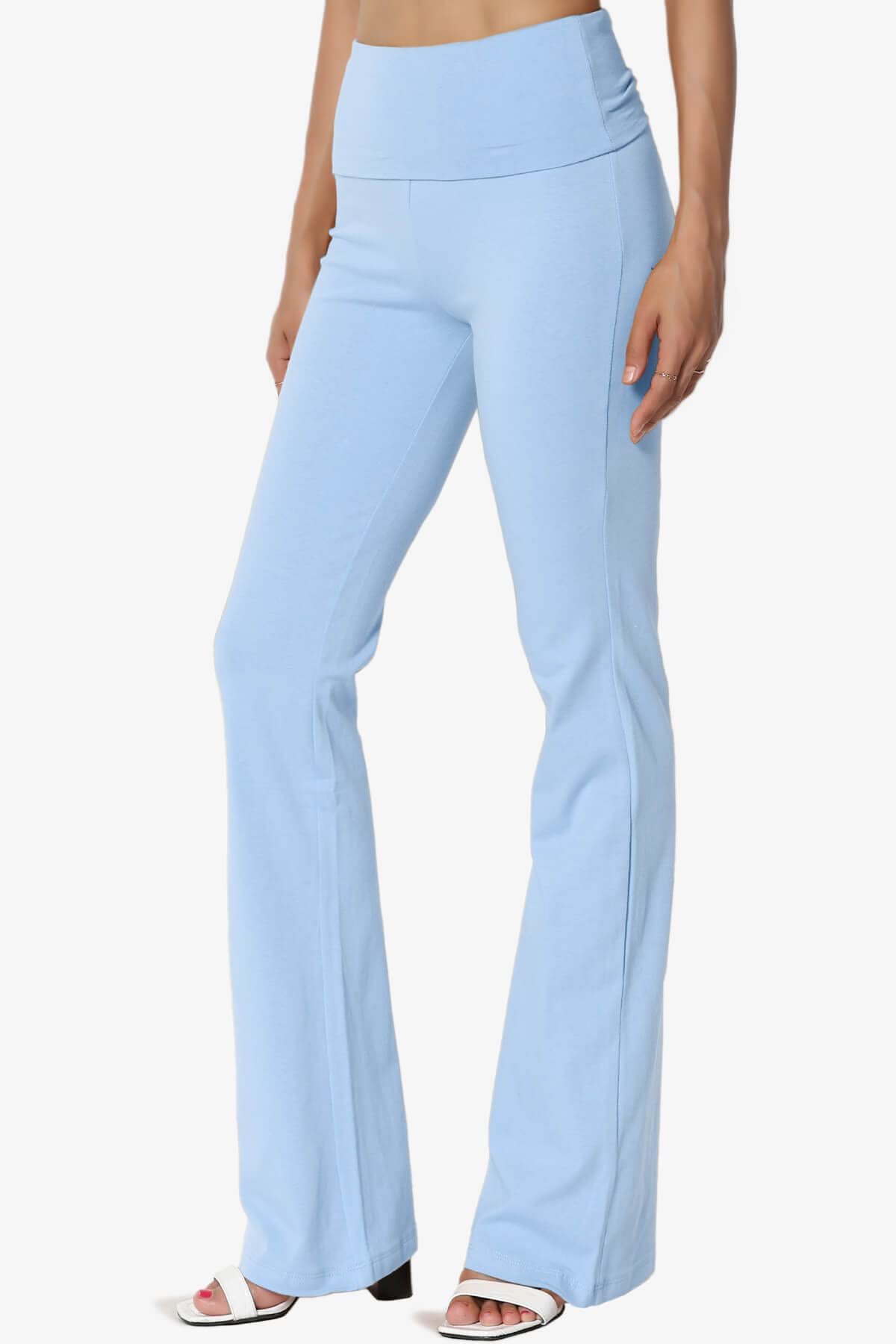 TheMogan Women's Basic Foldover Waistband Comfy Stretch Cotton Boot Cut Lounge Yoga Pants Light Blue XL