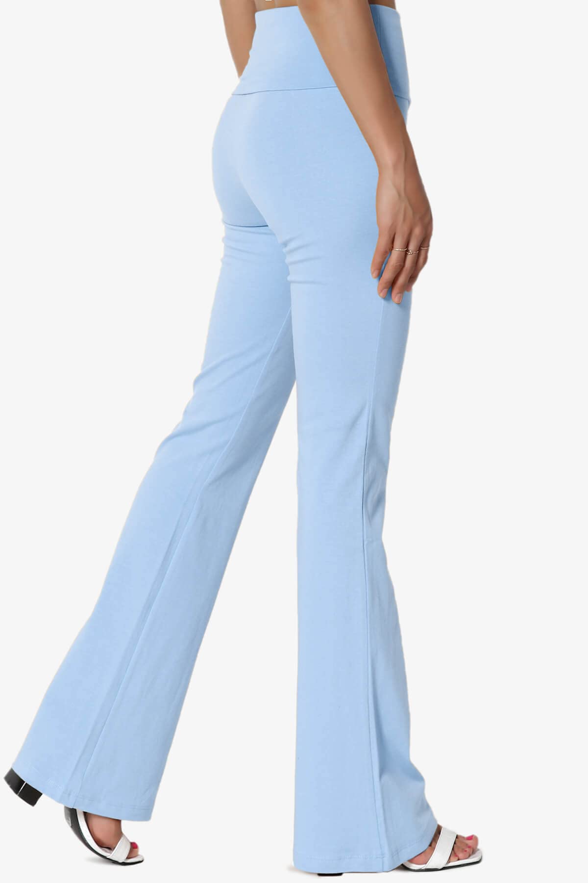 TheMogan Women's Basic Foldover Waistband Comfy Stretch Cotton Boot Cut Lounge Yoga Pants Light Blue XL