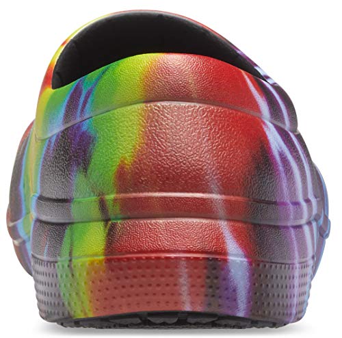 Crocs Men's and Women's On The Clock Clog | Slip Resistant Work Shoes, Tie Dye, 11 Women/9 Men
