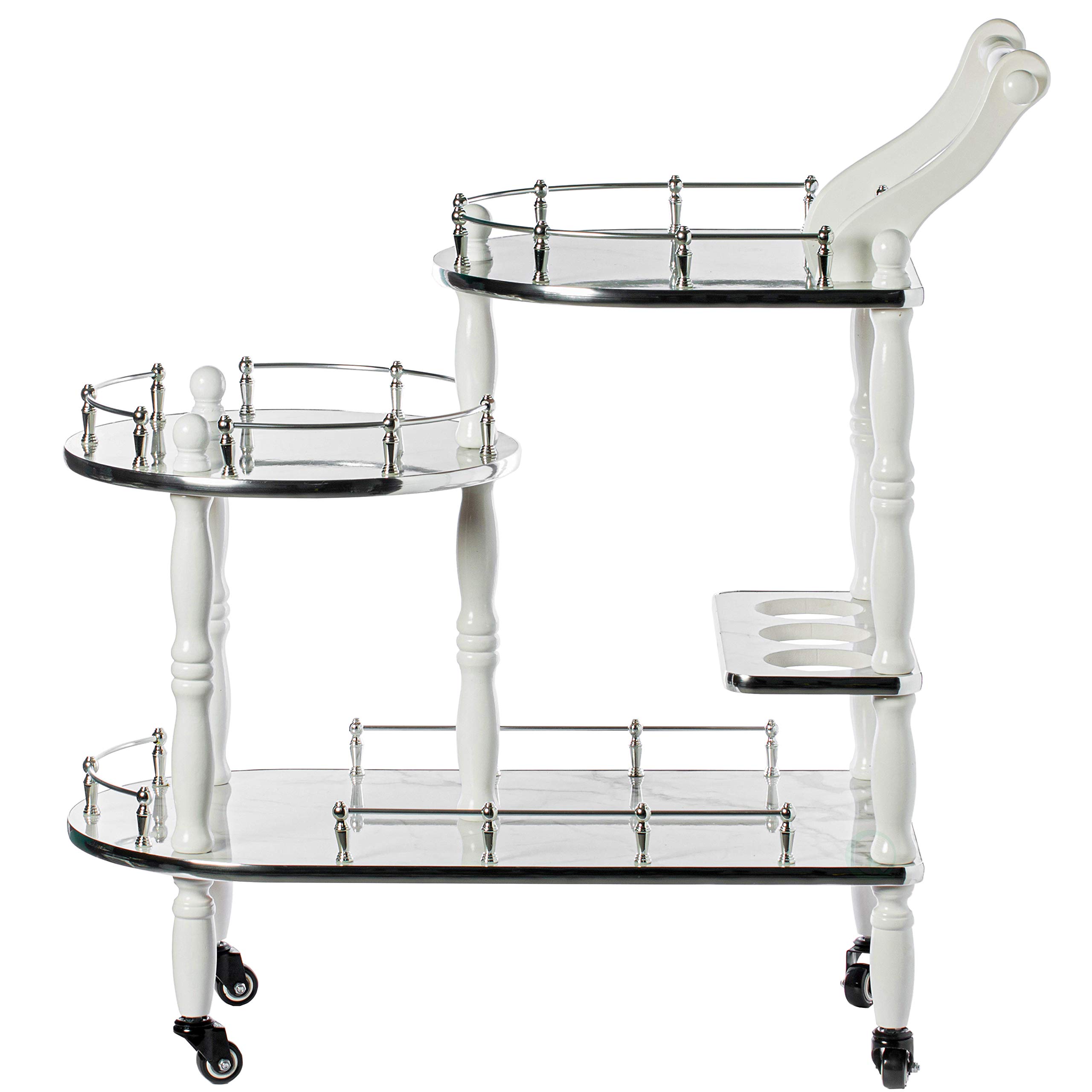 Serving Bar Cart Tea Trolley, 3 Tier Shelves on Rolling Wheels, Mobile Liquor Bar for Wine Beverage Dinner Party, Kitchen Storage Island Coffee Cabinet for Dining Living Room, Wood, Silver White, Gray