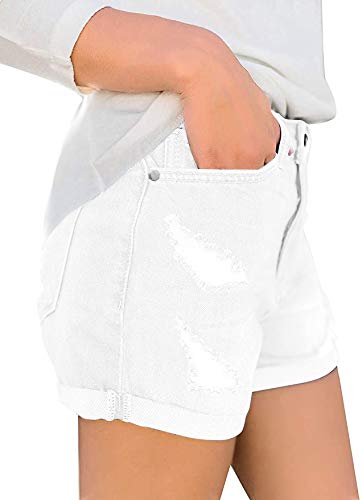 Angerella White Denim Shorts for Women Distressed Jean Shorts Ripped Mid-Rise Frayed M