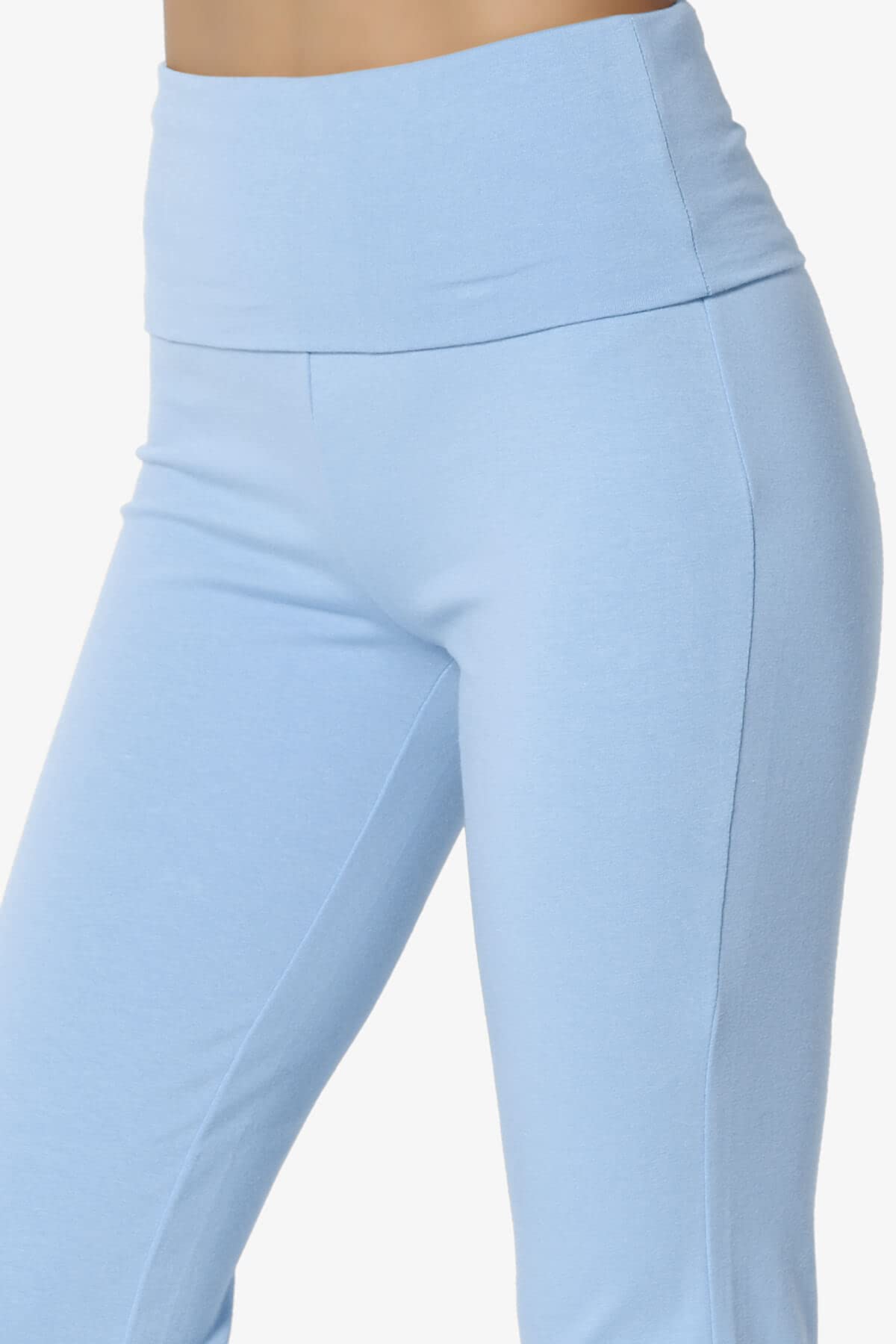 TheMogan Women's Basic Foldover Waistband Comfy Stretch Cotton Boot Cut Lounge Yoga Pants Light Blue XL