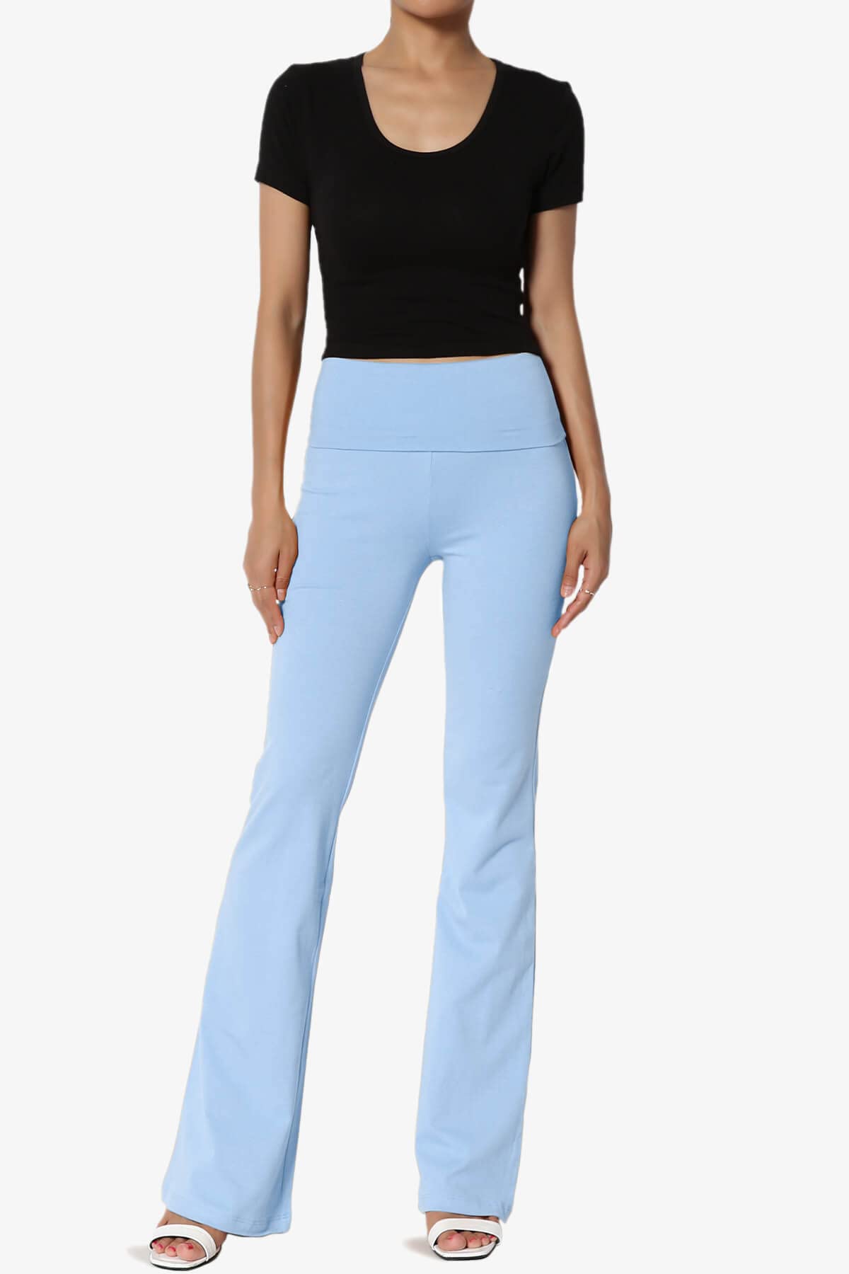 TheMogan Women's Basic Foldover Waistband Comfy Stretch Cotton Boot Cut Lounge Yoga Pants Light Blue XL