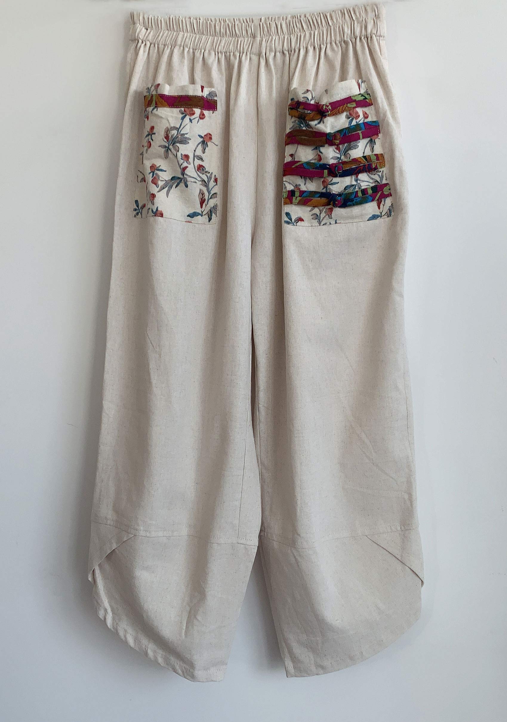Minibee Women's Baggy Linen Wide Leg Trousers Casual Patchwark Elastic Waist Harem Pants Linen XL