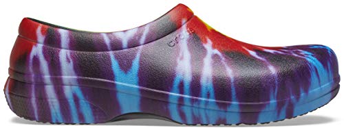 Crocs Men's and Women's On The Clock Clog | Slip Resistant Work Shoes, Tie Dye, 11 Women/9 Men