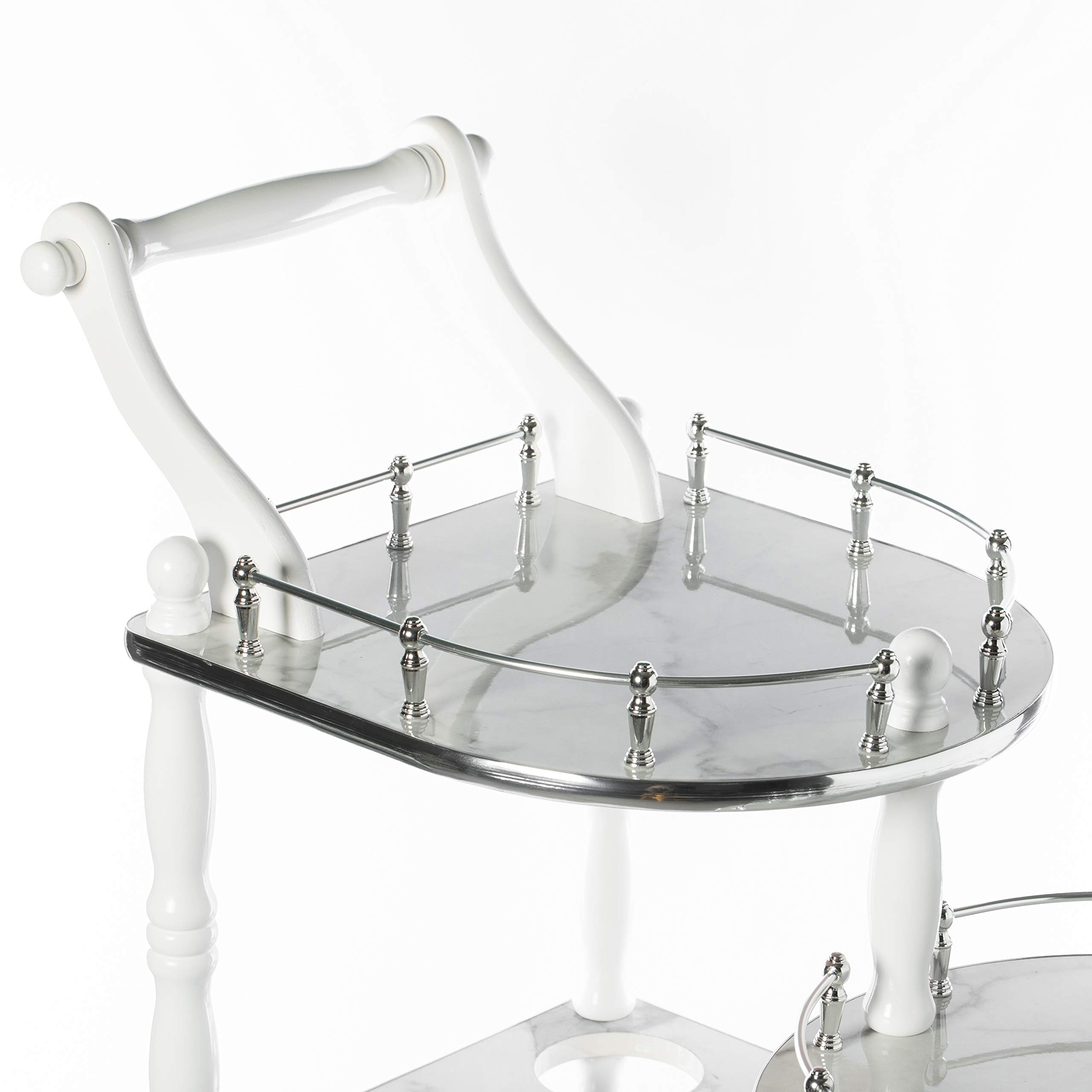 Serving Bar Cart Tea Trolley, 3 Tier Shelves on Rolling Wheels, Mobile Liquor Bar for Wine Beverage Dinner Party, Kitchen Storage Island Coffee Cabinet for Dining Living Room, Wood, Silver White, Gray