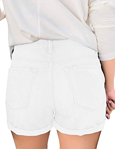 Angerella White Denim Shorts for Women Distressed Jean Shorts Ripped Mid-Rise Frayed M